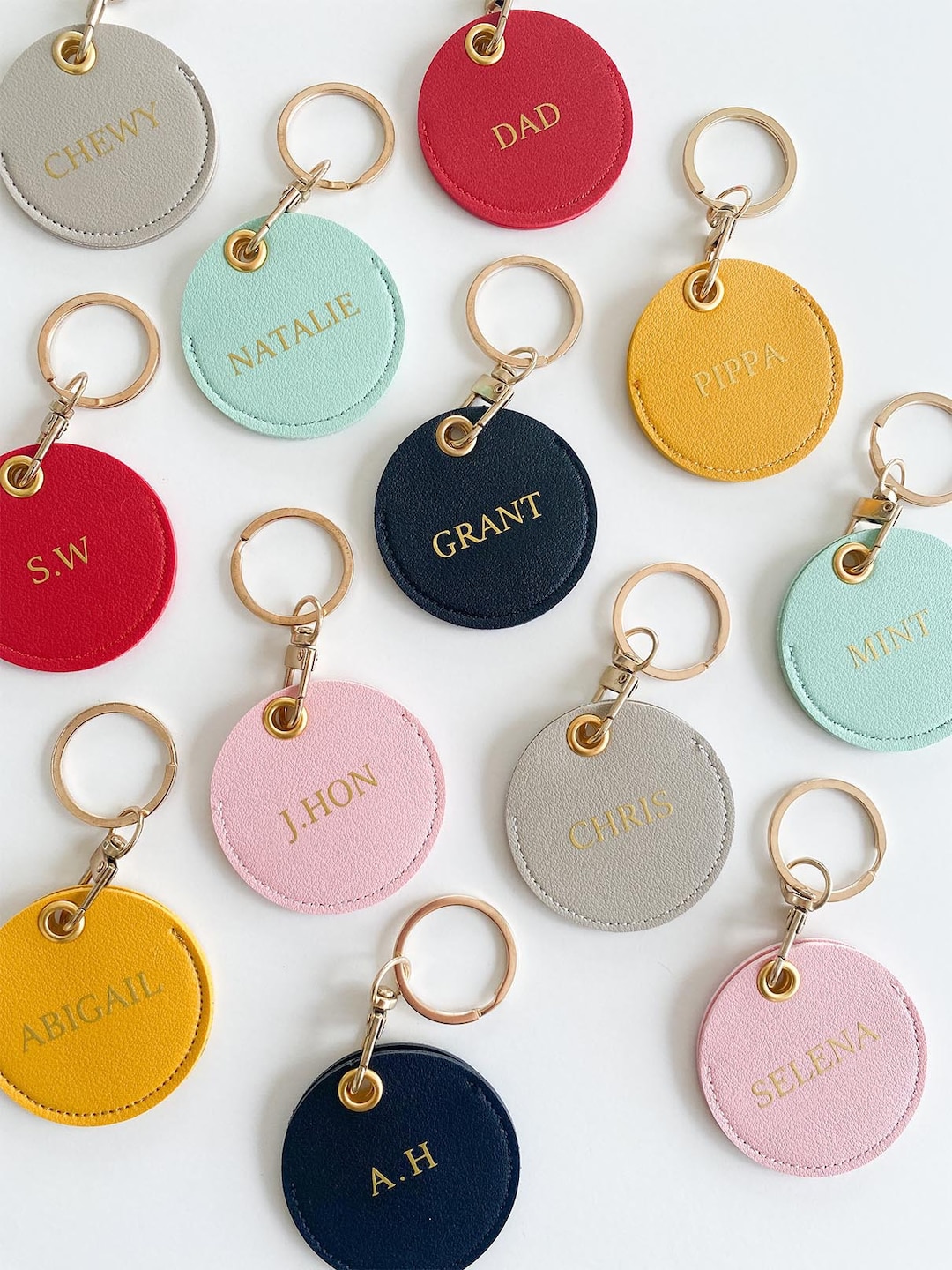 Personalised Keyring/keychain - Round/circle/gift /PU Leather /custom ...