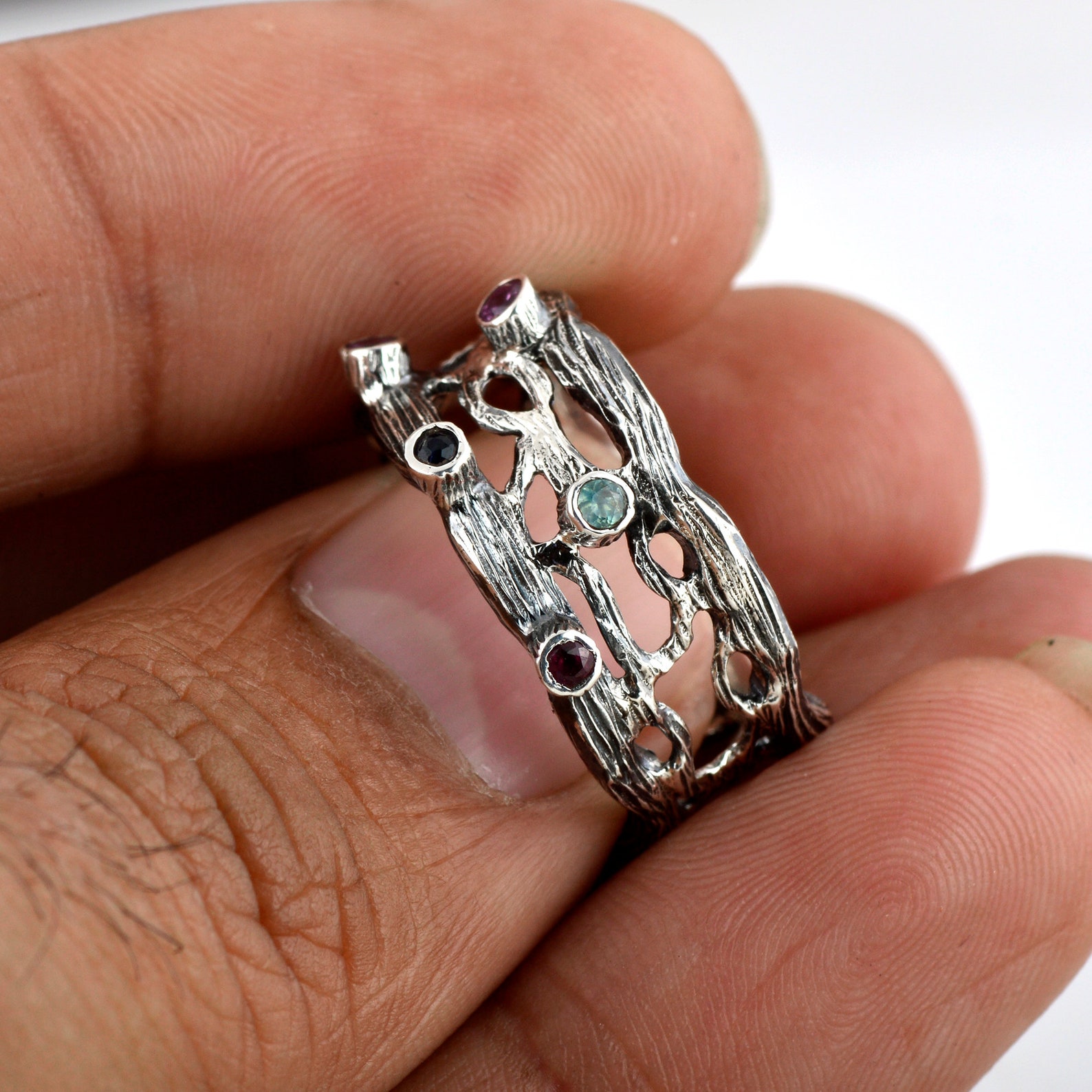 Natural Gemstone Ring Tree Branch Ring Wood textured | Etsy