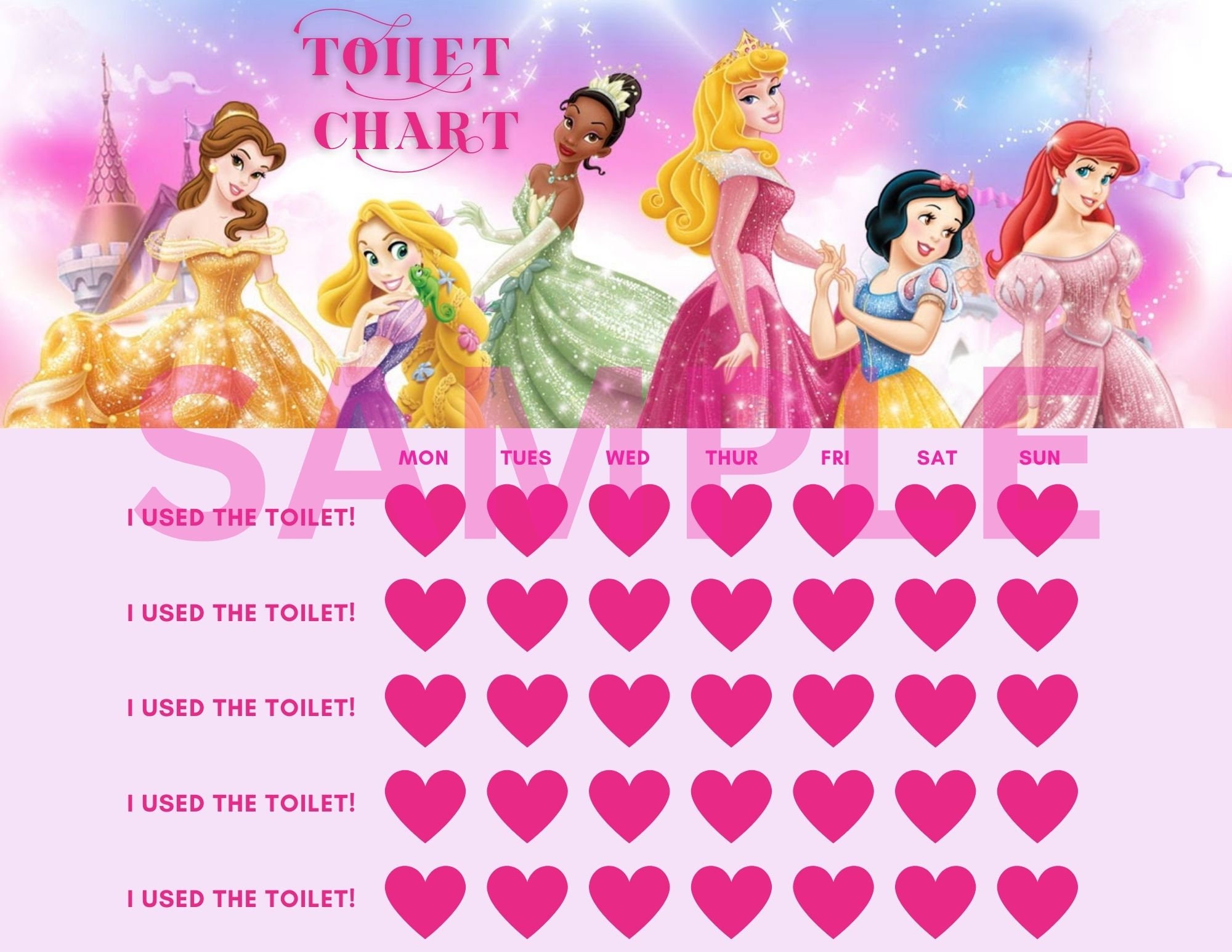 Princess Potty Chart | Princess Toilet Training Chart - Etsy