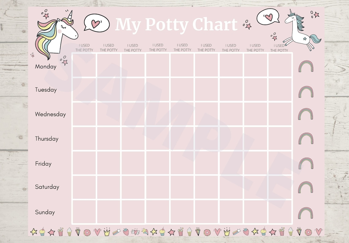 Unicorn Potty Chart//rainbow Potty Chart//pink Potty Training Chart ...