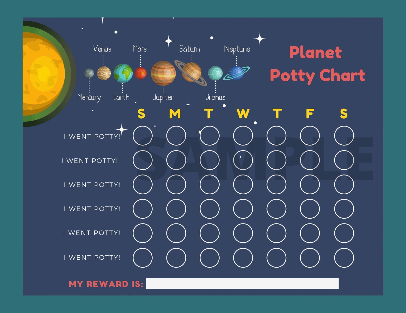Planets Potty Chart // Space Toilet Training Chart // Sticker Chart - Etsy