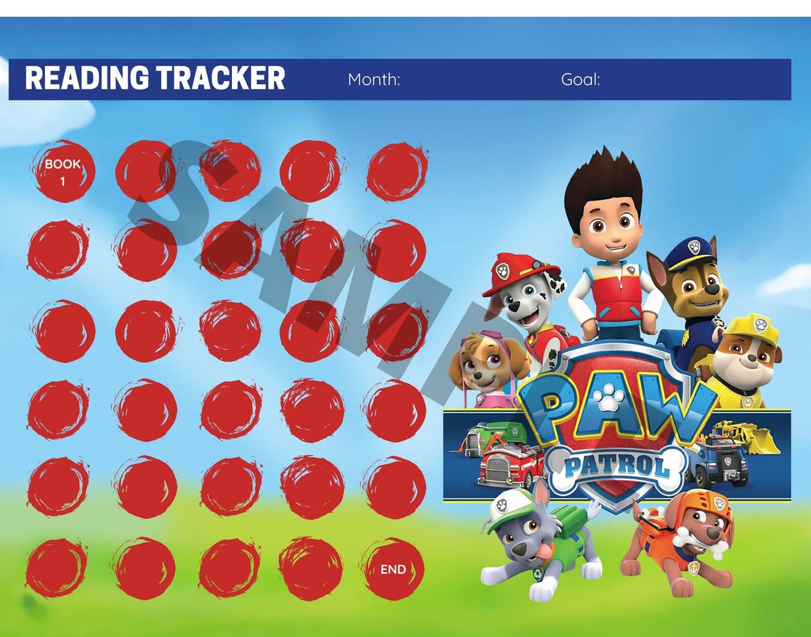 Paw Patrol Reading Chart//PAW Patrol Sticker Chart//Paw | Etsy