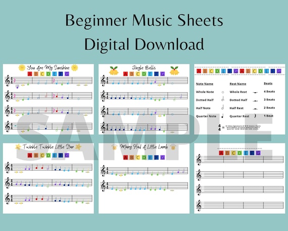 Learn Piano Music Sheets // Beginner Music Notes // Colour - Etsy