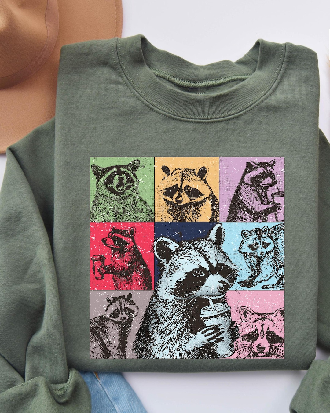 Funny Raccoon Coffee Sweatshirt, Trash Panda Meme Shirt, Cute Animal ...