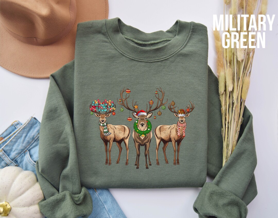 Reindeer Christmas Sweatshirt, Holiday Winter Sweater, Cute Festive ...