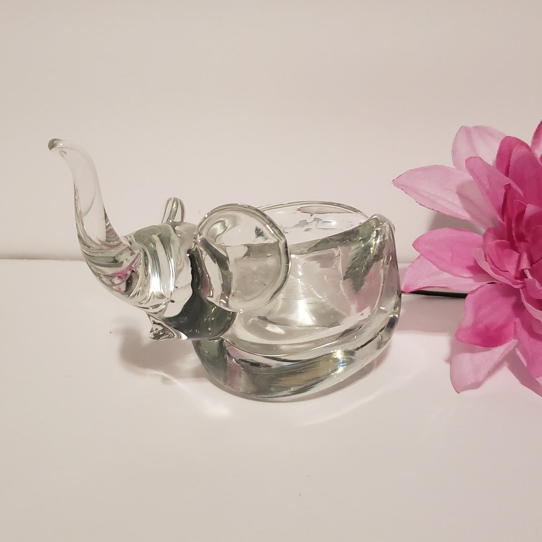 Vintage Glass Elephant Paperweight Trinket Dish Candle Holder - Etsy