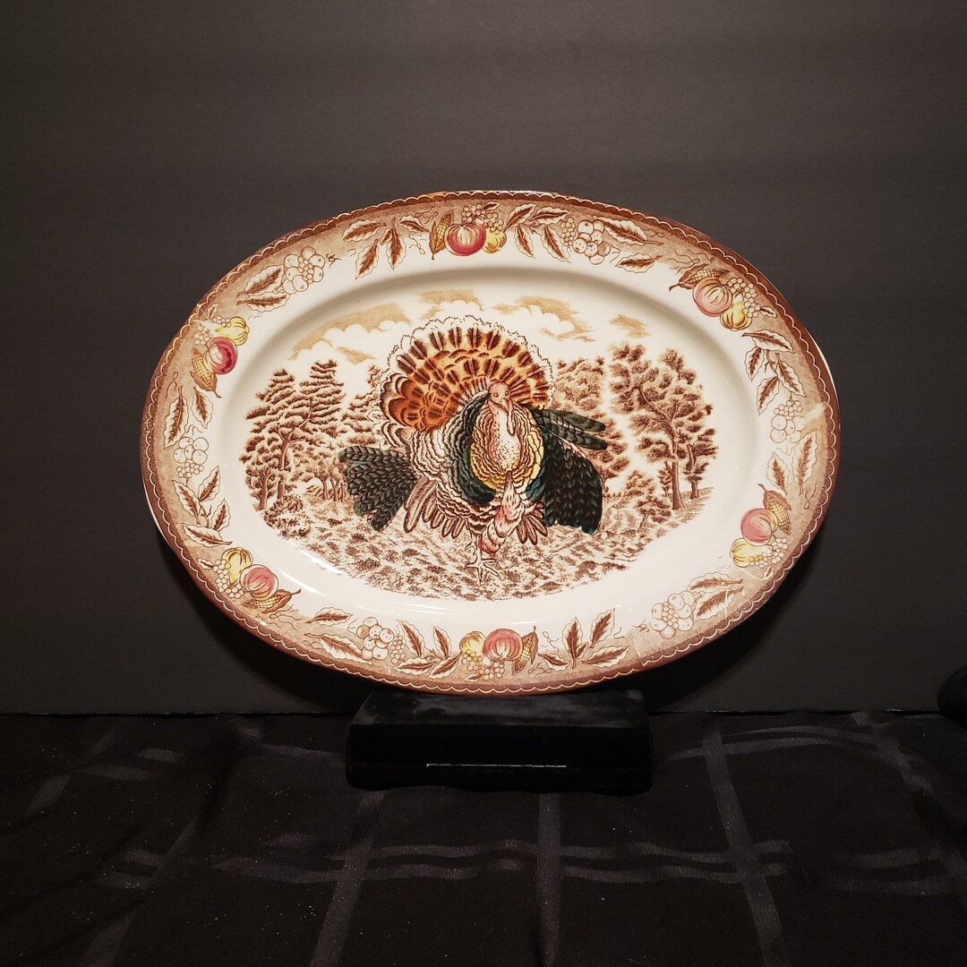 Japanese Transferware Turkey Motif Serving Platter Thanksgiving Vintage ...