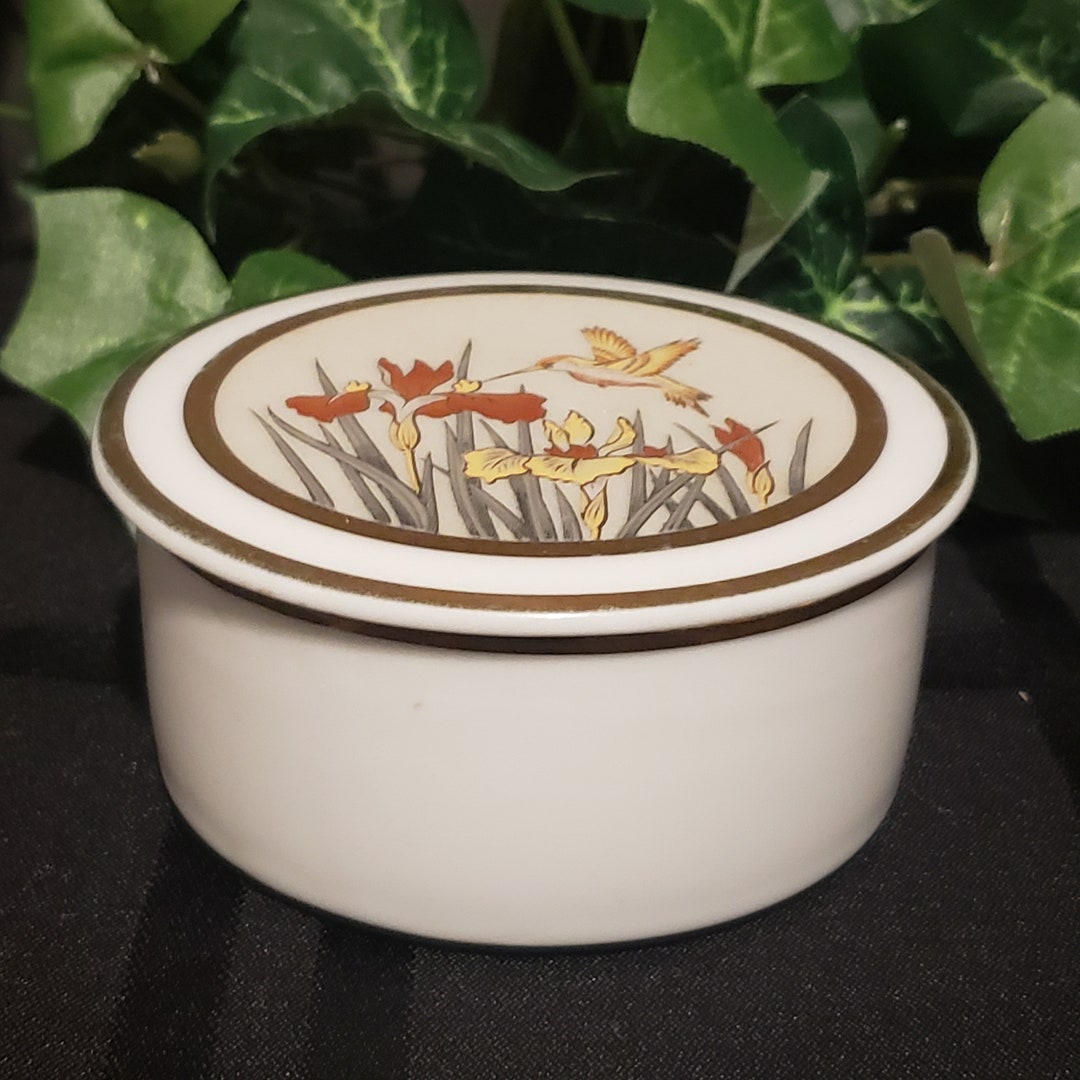 Art of Chokin Porcelain Trinket Box 24kt Gold Edge Metal Humminbird ...