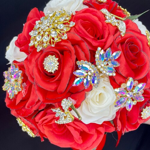 Ivory and Red Bouquet - Etsy