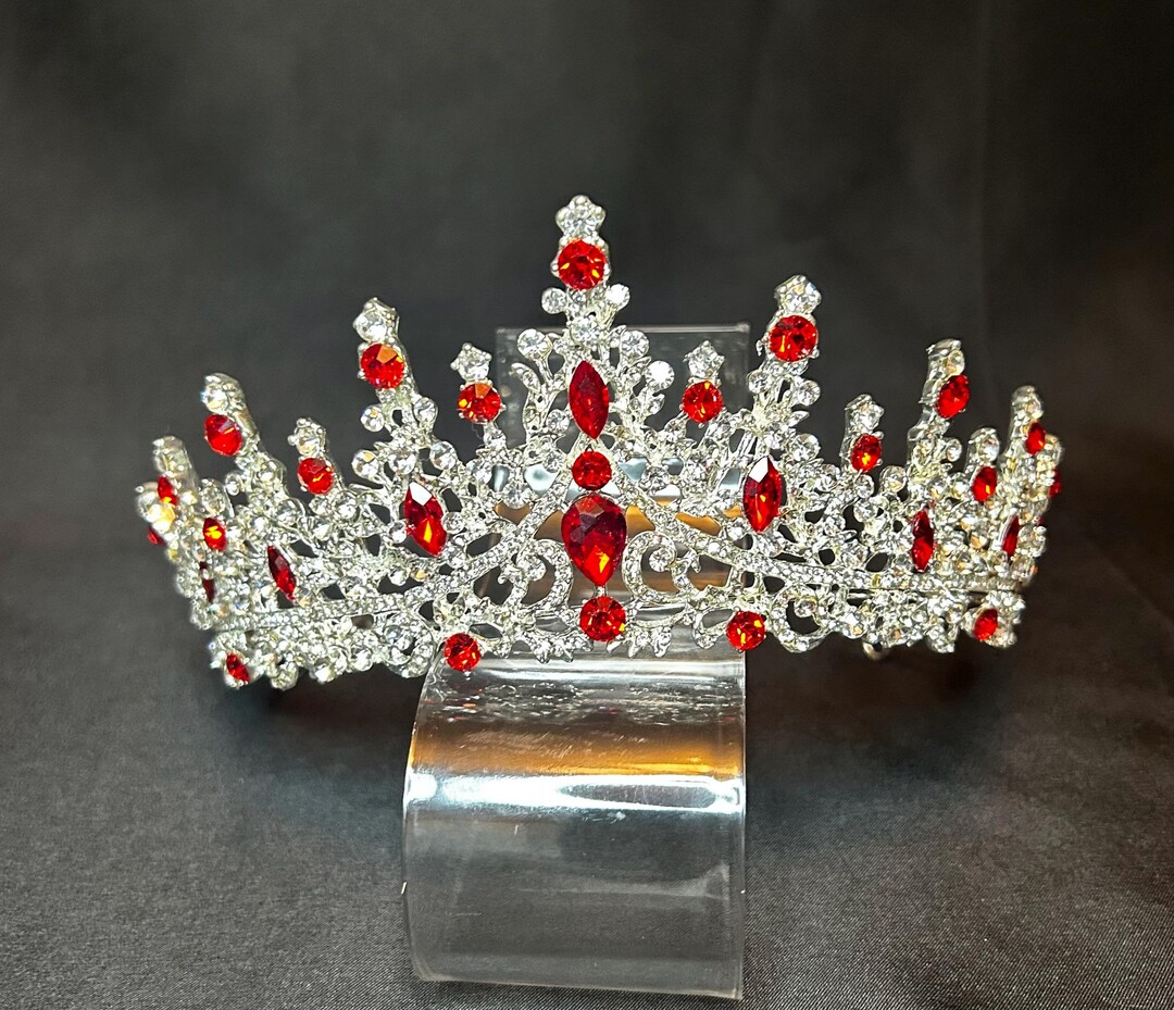 Red and Clear Rhinestone Crown Tiara W/silver Backing - Quinceanera ...