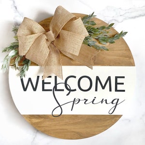 Welcome Spring Door Hanger Spring Door Decor Welcome Spring Round Front ...