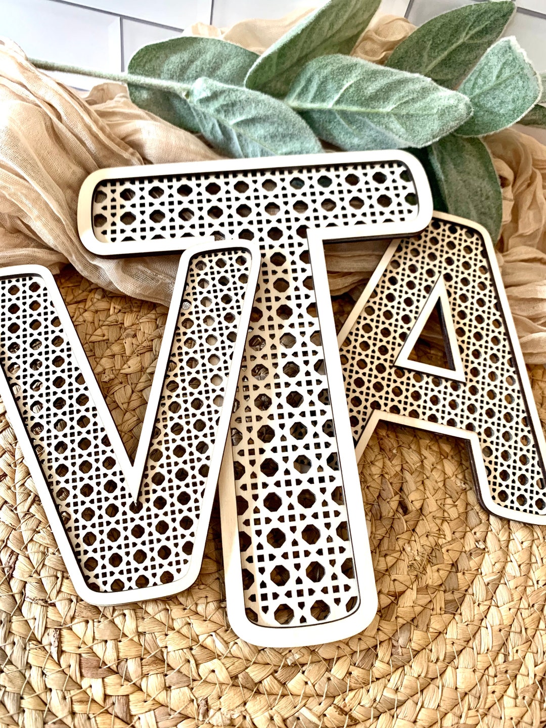 Rattan Letters Wood Initials Boho Nursery Decor Boho Wedding Decor Cane ...
