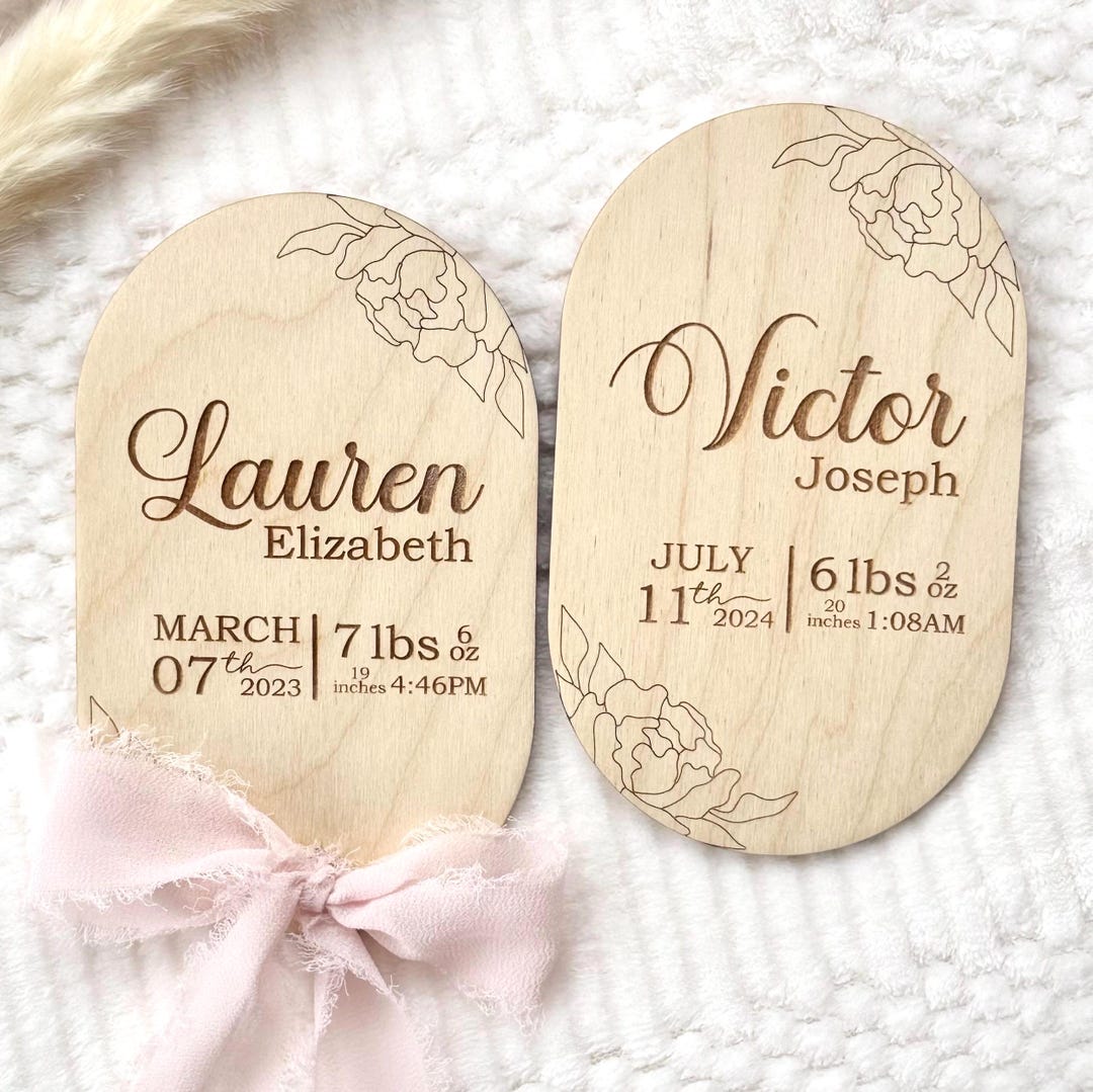Birth Stats Sign Personalized Baby Name Sign Wooden Floral Baby Name ...