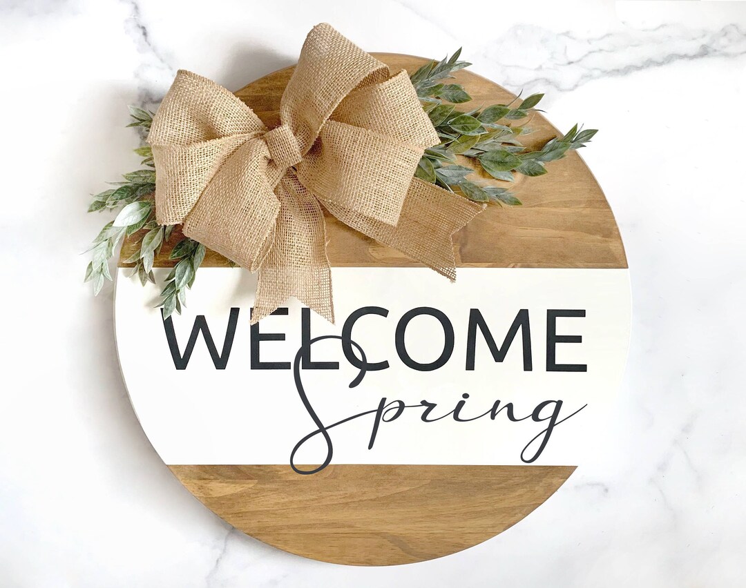 Welcome Spring Door Hanger Spring Door Decor Welcome Spring Round Front ...