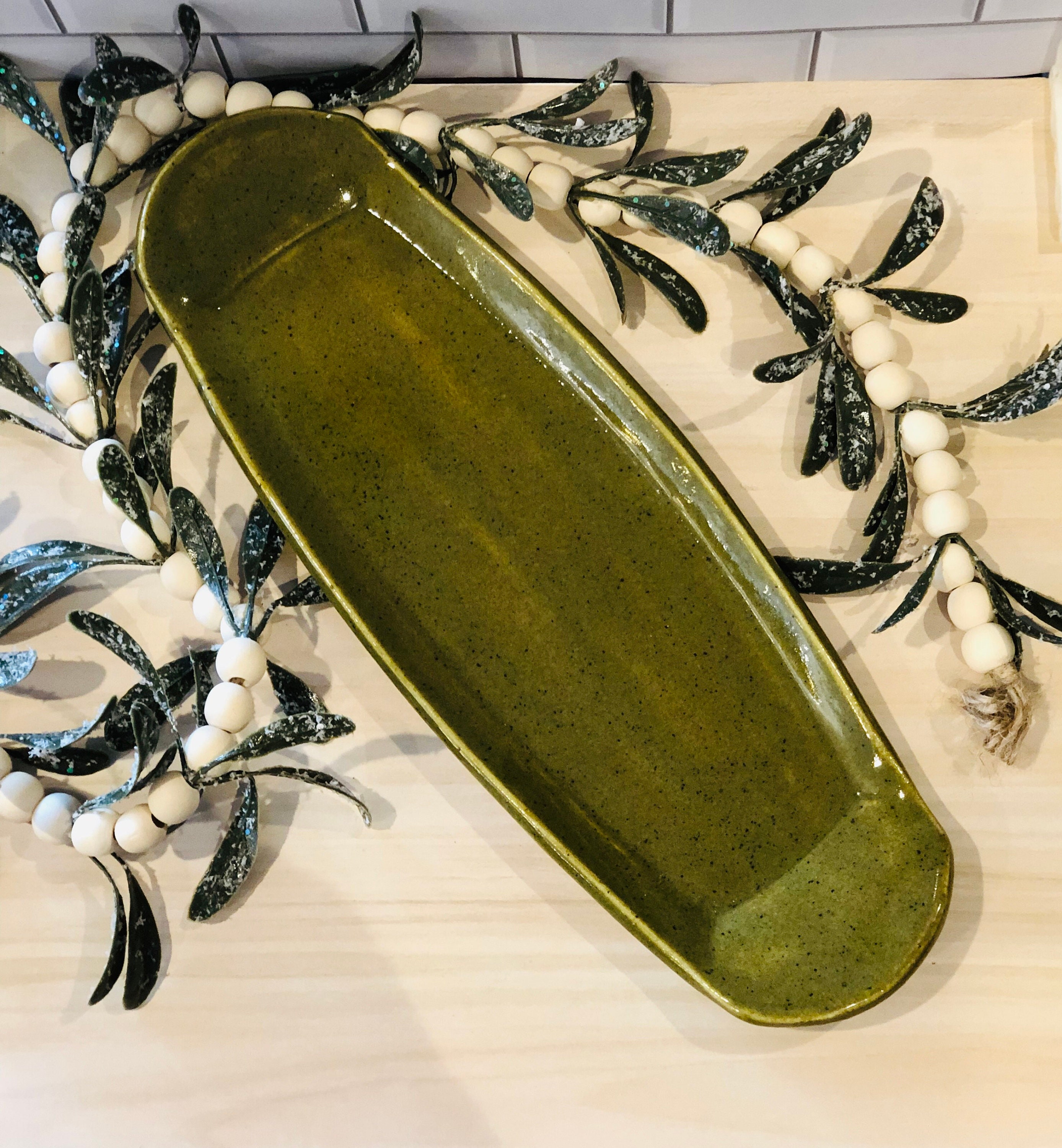 Olive Green Ceramic Platter - Etsy
