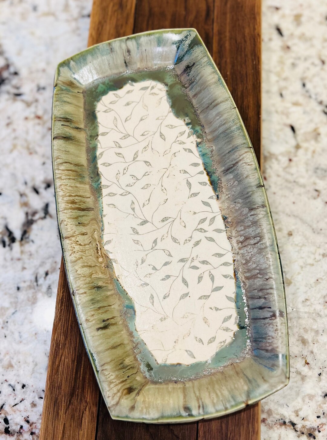 Green Leaf Ceramic Platter - Etsy