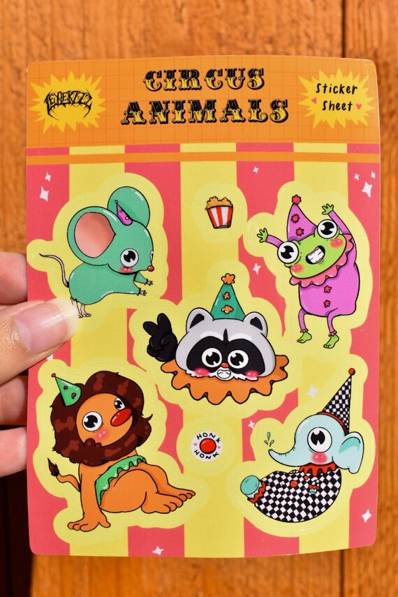 rainbow fun cute circus animal stickers Clown Party Sticker Sheet ...