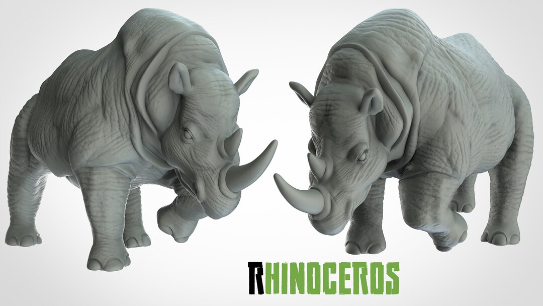 RHINOCEROS 32mm Scale 3D Printed Animal Miniature for Tabletop Gaming ...