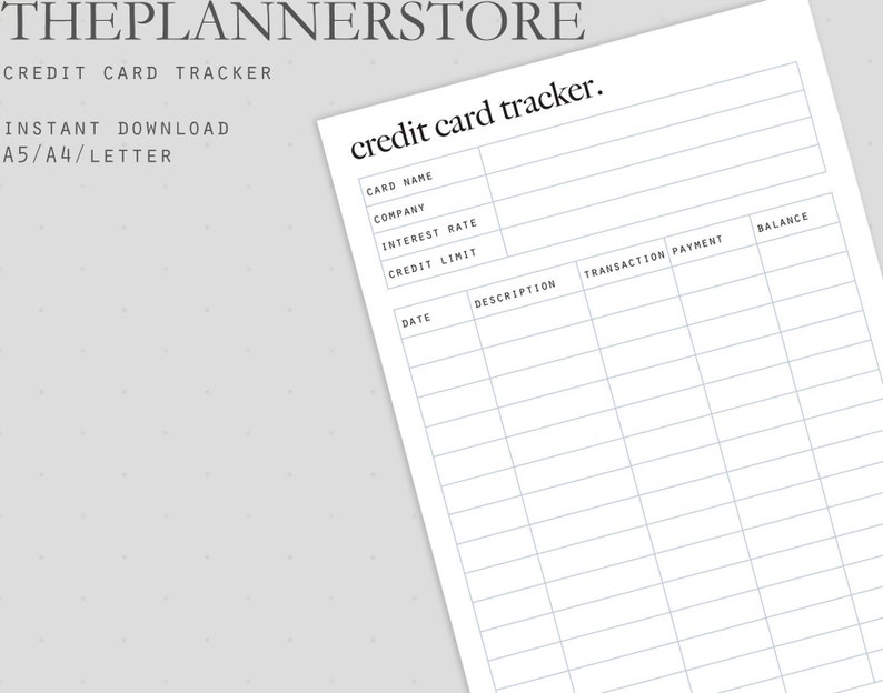 Credit Card Payment Tracker | Personal Finance Management | Printable ...