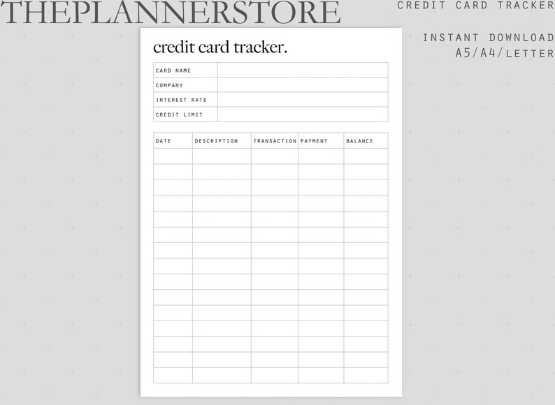 Credit Card Payment Tracker | Personal Finance Management | Printable ...