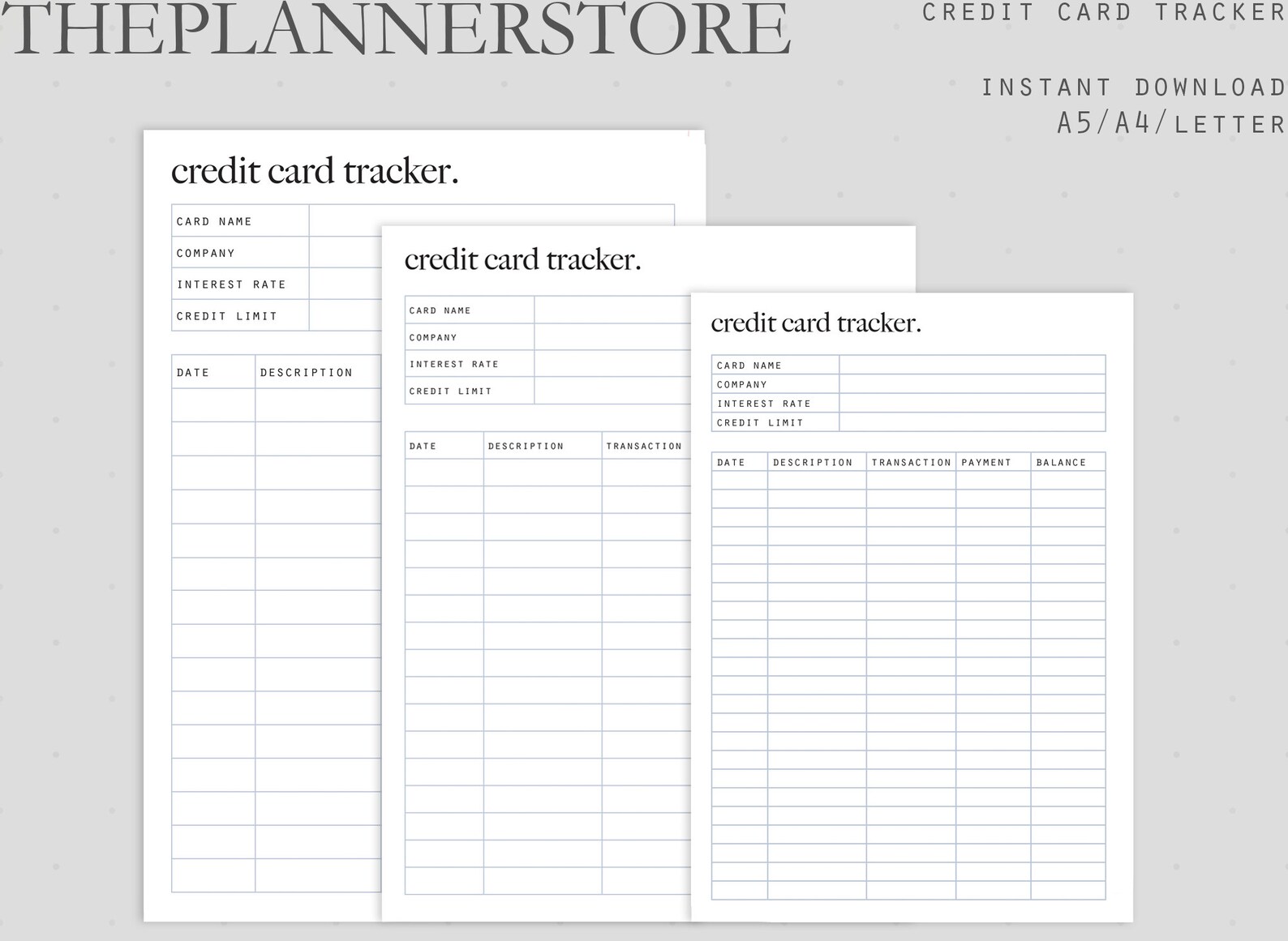 Credit Card Payment Tracker | Personal Finance Management | Printable ...
