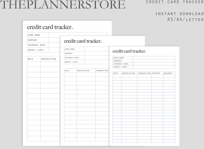 Credit Card Payment Tracker | Personal Finance Management | Printable ...