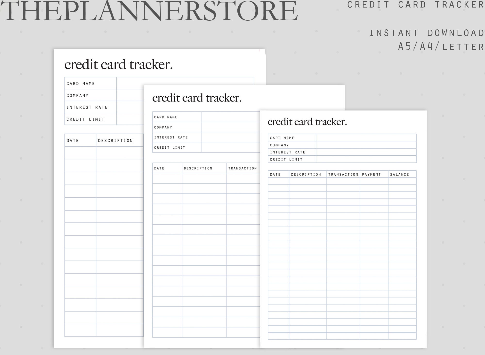 Credit Card Payment Tracker | Personal Finance Management | Printable ...