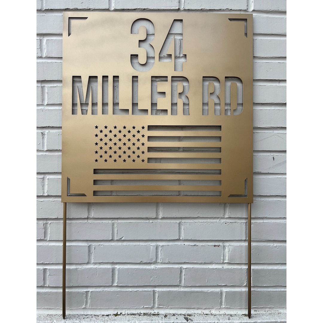 Custom Metal Address Yard Sign With Stakes, American Flag Yard Sign ...