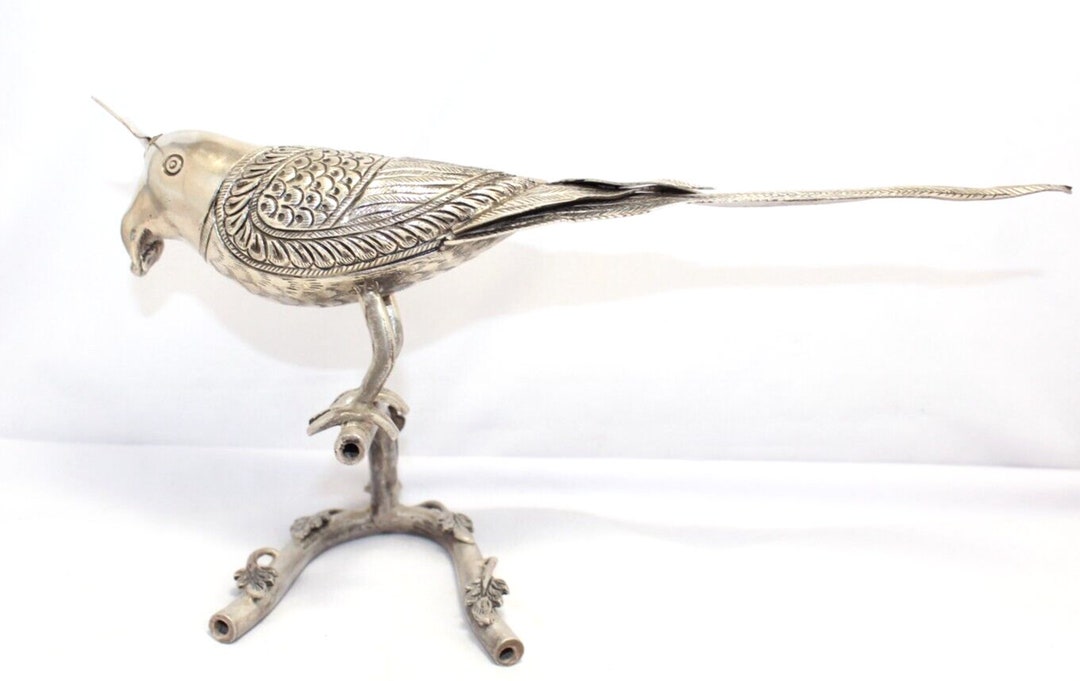 Antique Parrot Chuski Wine Flask Old Silver Vintage Bird Stand Home ...