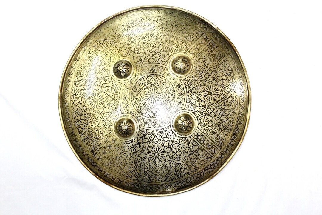 Shield Dhal India Hand Engraved Design Battle Armory Brass Polish F925 ...