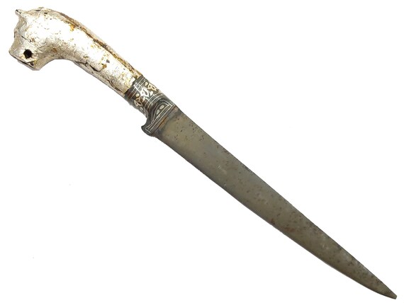 Sculpture Dagger damascus steel blade Black Aventurine Jade stone ...