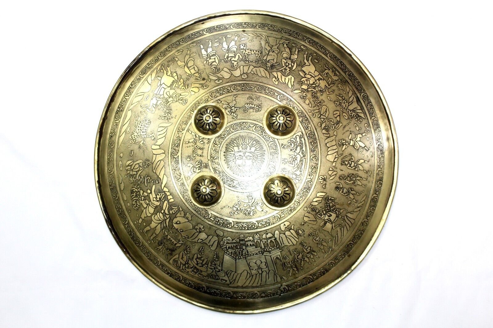 Shield Dhal India Hand Engraved Sun Army Design Battle Armory Brass ...