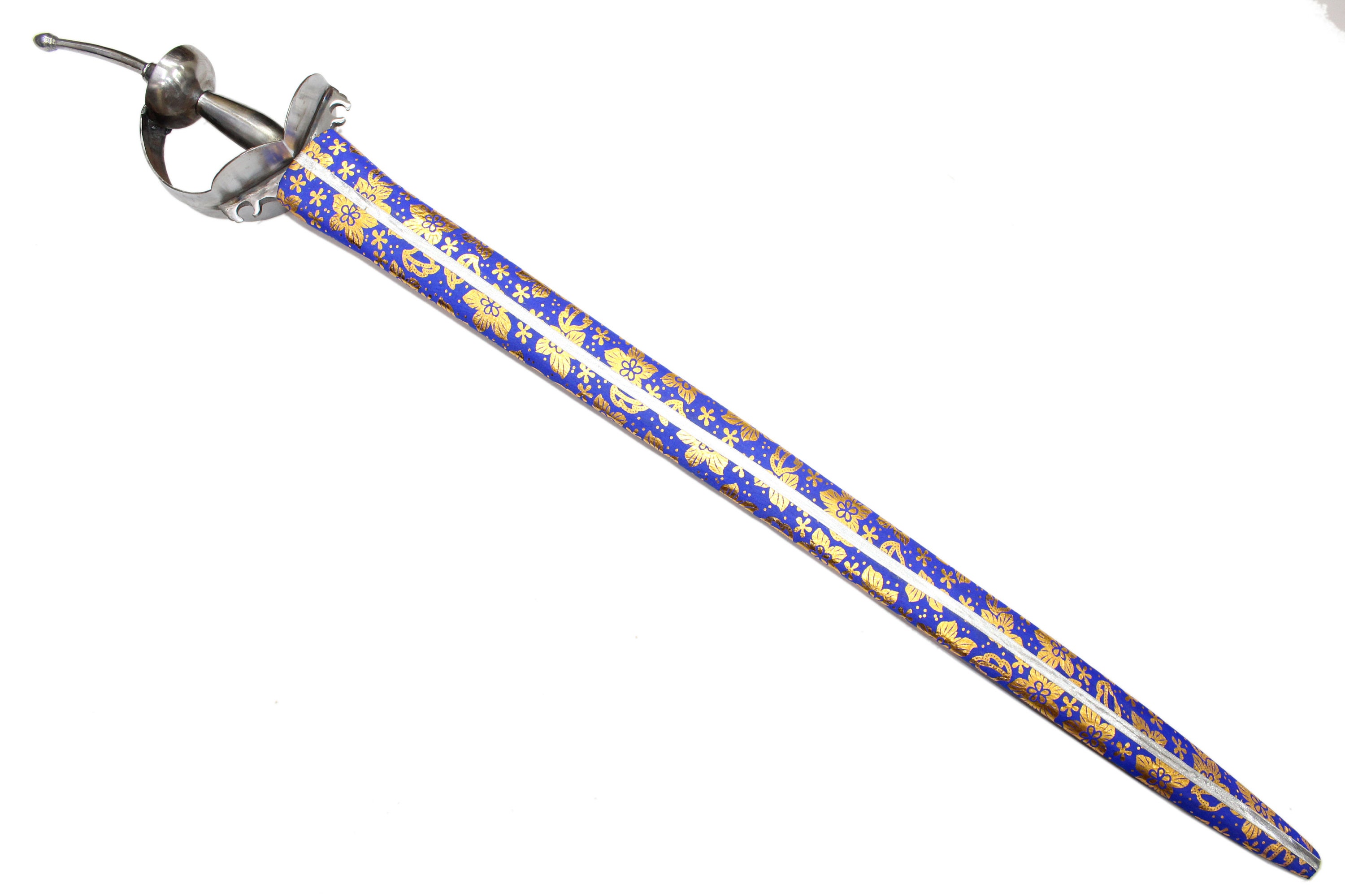 PH Khanda Sword Handle Chiseled Steel Blade Blue Golden Sheath 42 ...