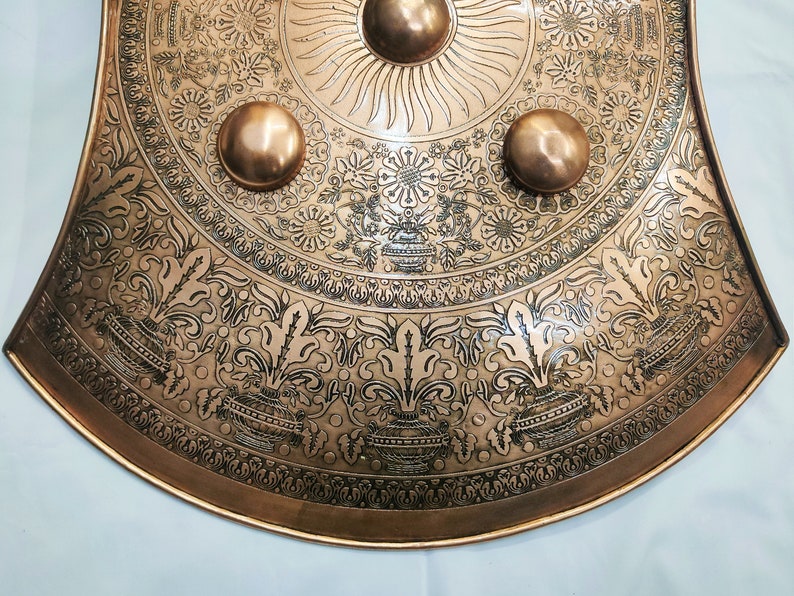 Rotating Shield Steel Hand Engraved Armor Battle Dhal Copper Polish ...
