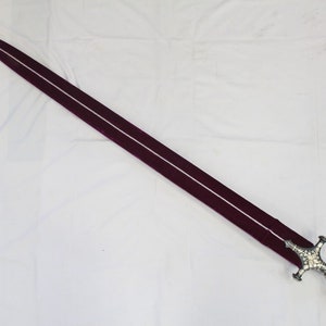 Straight Sword Religious Sikh Damascus Steel Blade Silver Wire Work ...