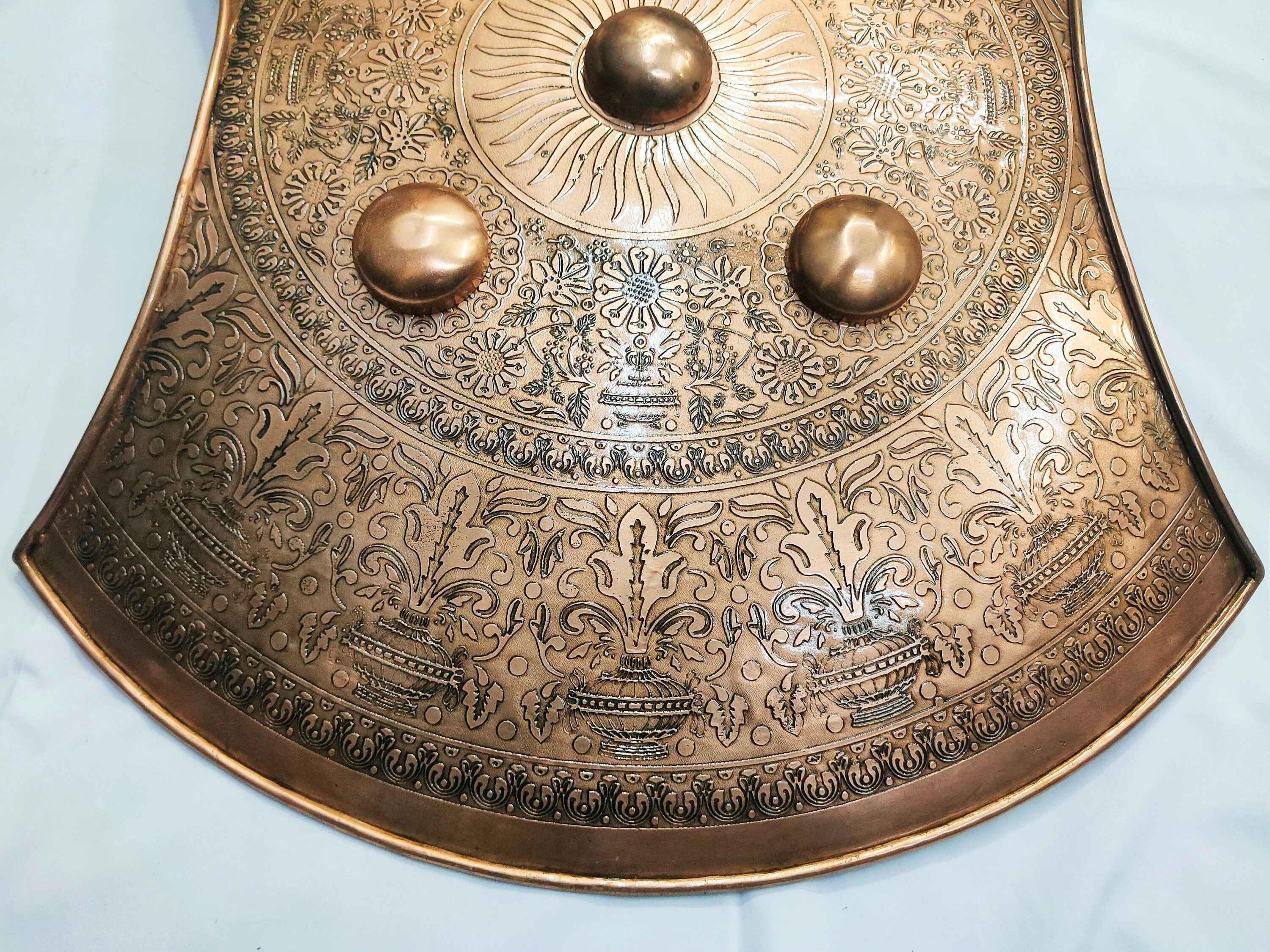 Rotating Shield Steel Hand Engraved Armor Battle Dhal Copper Polish ...