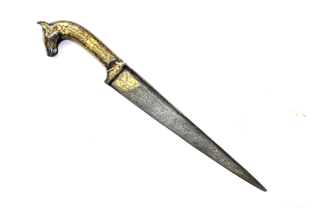 Pesh-kabz Dagger Knife Damascus Steel Blade Pure Gold Koftgari Inlay ...