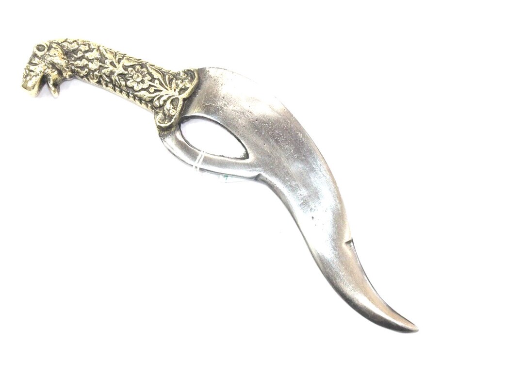 Dagger Knife Hand Forged Steel Blade Hand Engraved Tiger Face Brass ...