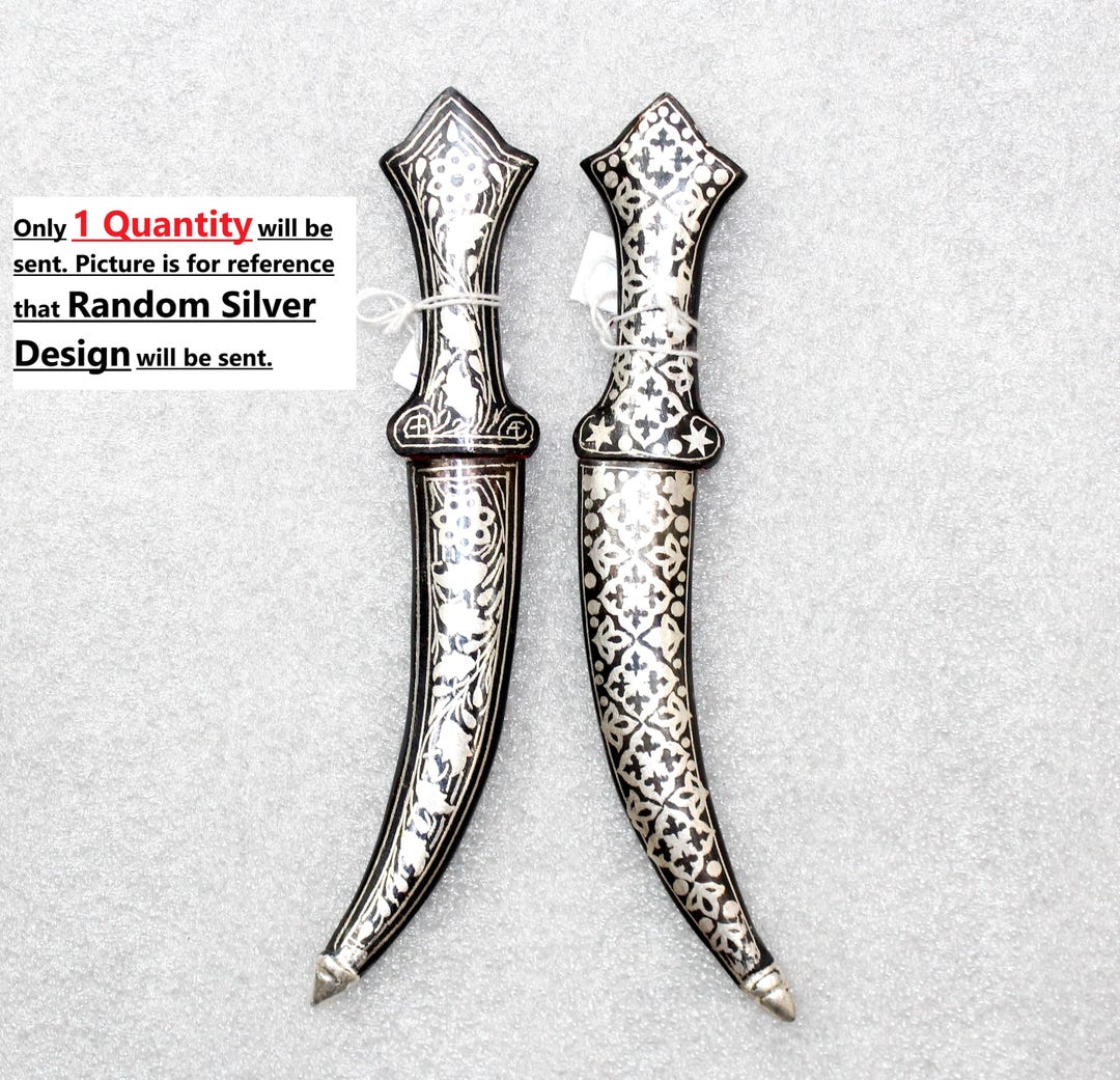 1pc Dagger Knife Damascus Steel Blade Pure Silver Koftgari Inlay Mughal ...