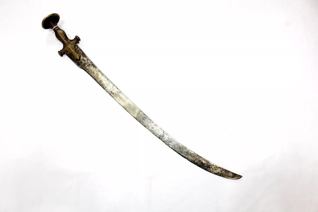 Antique Sword Hand Forged Old Steel Blade Original Engraved Brass ...