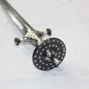 Straight Sword Religious Sikh Damascus Steel Blade Silver Wire Work ...