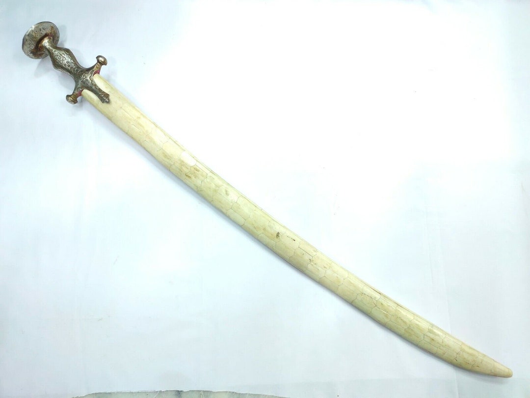 Sword Dagger Knife Steel Blade Old Handle Natural Bone Chip Sheath ...