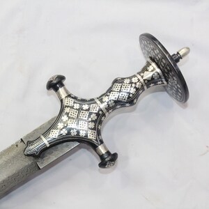 Straight Sword Religious Sikh Damascus Steel Blade Silver Wire Work ...