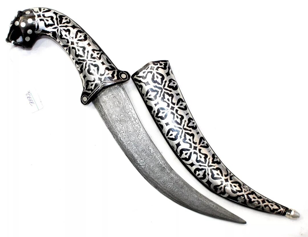 Dagger Pure Silver Koftgari Inlay Work Damascus Steel Blade Tiger ...