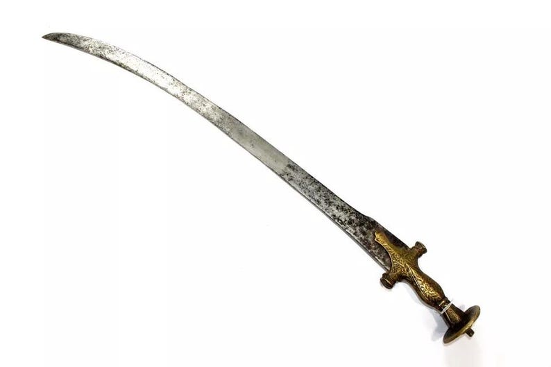 Antique Sword Hand Forged Old Steel Blade Original Engraved Brass ...