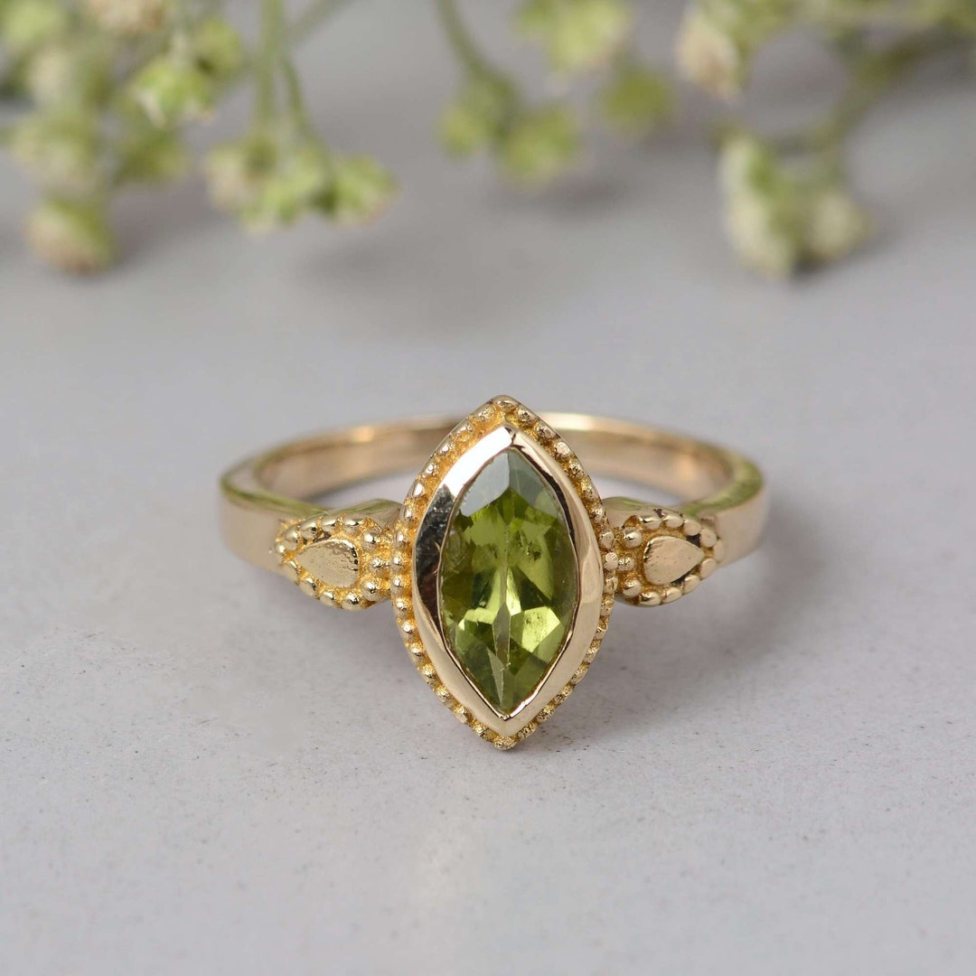 Peridot Ring, Dainty Ring, 18k Gold Peridot Ring, Handmade Jewelry ...