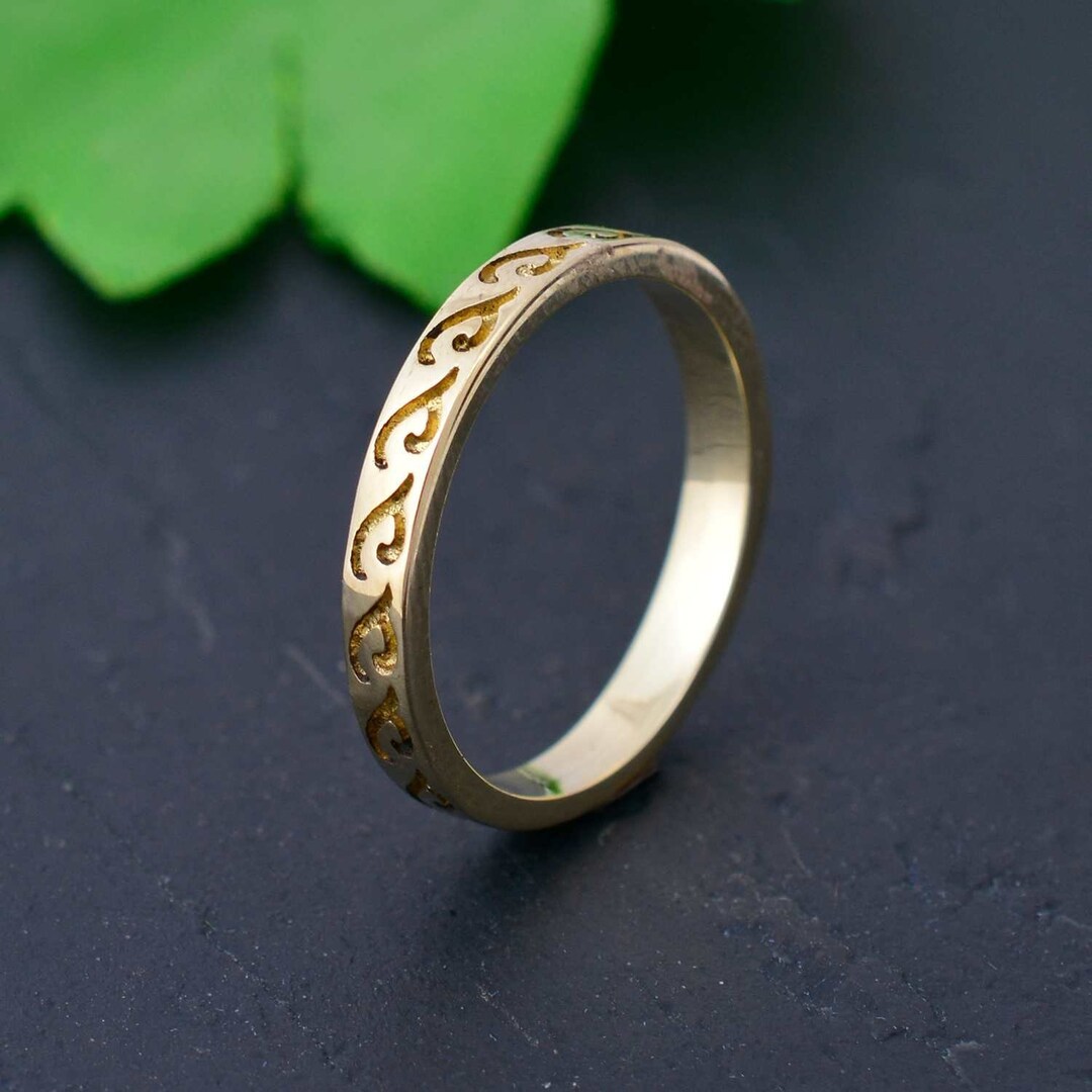 Engraved Wave Ring, 18k Gold Wave Ring, Handmade Ring, Unique Ring ...