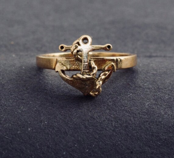 18k Gold Anchor Ring Midi Ring Minimalist Ring Gold Anchor - Etsy