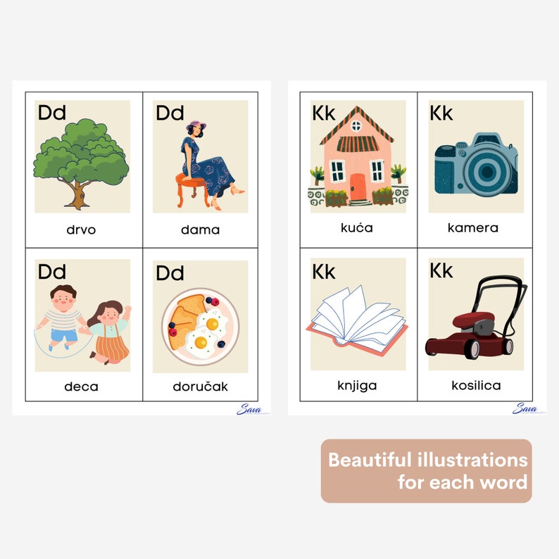120 Flashcards in Serbian Latin Alphabet, Printable for Kids - Etsy