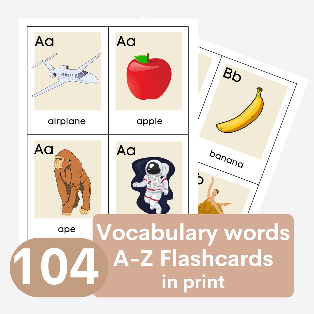 Vocabulary Words Flash Cards in Print, Printable, Alphabet, Educational ...